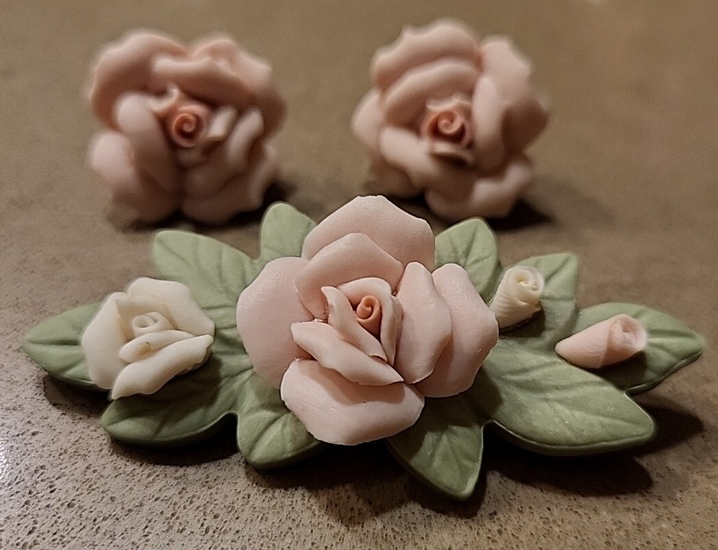 Vintage Italian Capodimonte Roses Jewelry Brooch Pin … - Gem