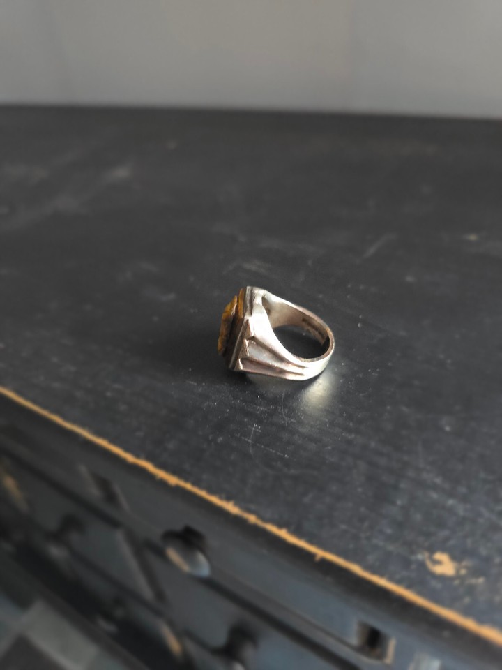 Antique Sterling Silver Roman Centurion Ring, 10k Gold Accent, Tiger's ...