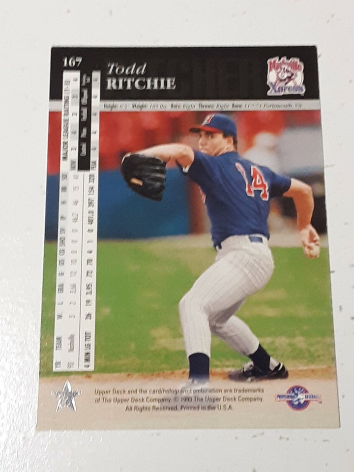 Todd Ritchie Minnesota Twins 1993 Upper Deck Autograph Card #167 READ ...