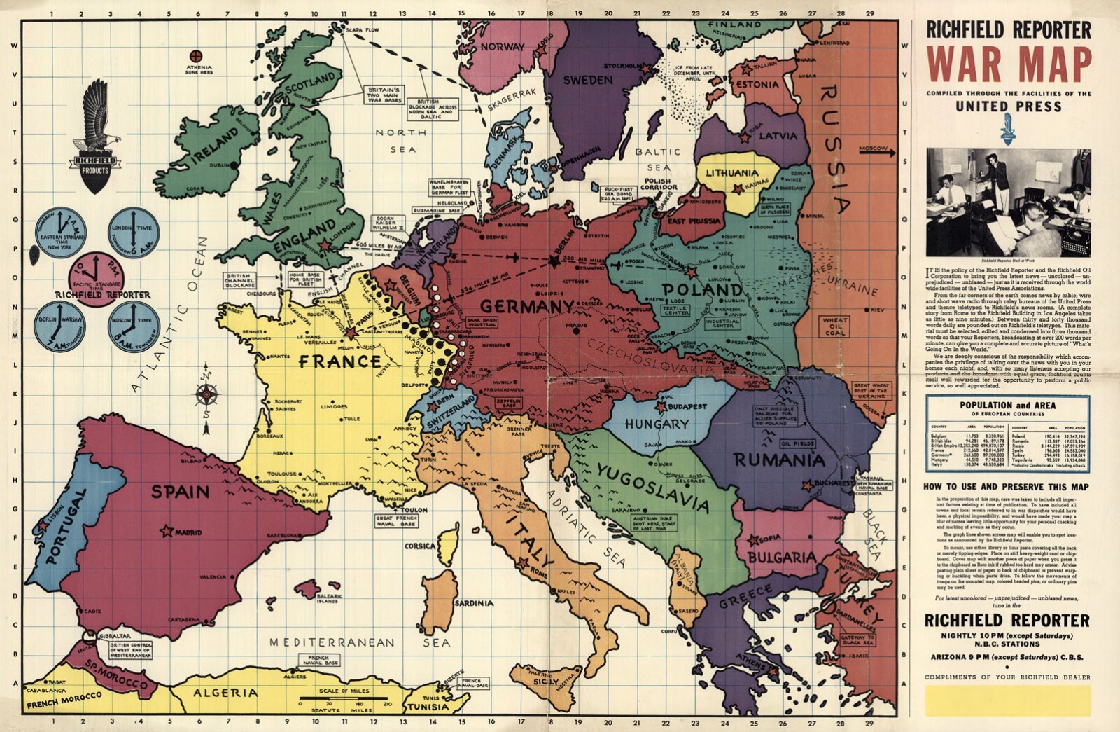 1939 Pictorial World War II Map Military Bases Ports WWII Wall Poster ...