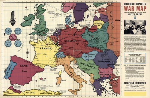 1939 Pictorial World War II Map Military Bases Ports WWII Wall Poster ...