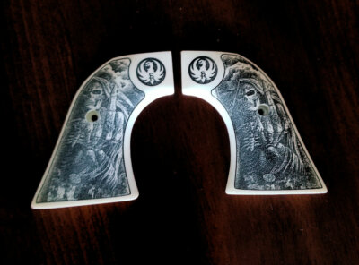 Ivory Custom Ruger Vaquero Blackhawk Grips XR3-RED Frame Grim Reaper ...