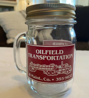 Vtg Oilfield Transportation Truck Glass Mason Canning Jar Mug ...