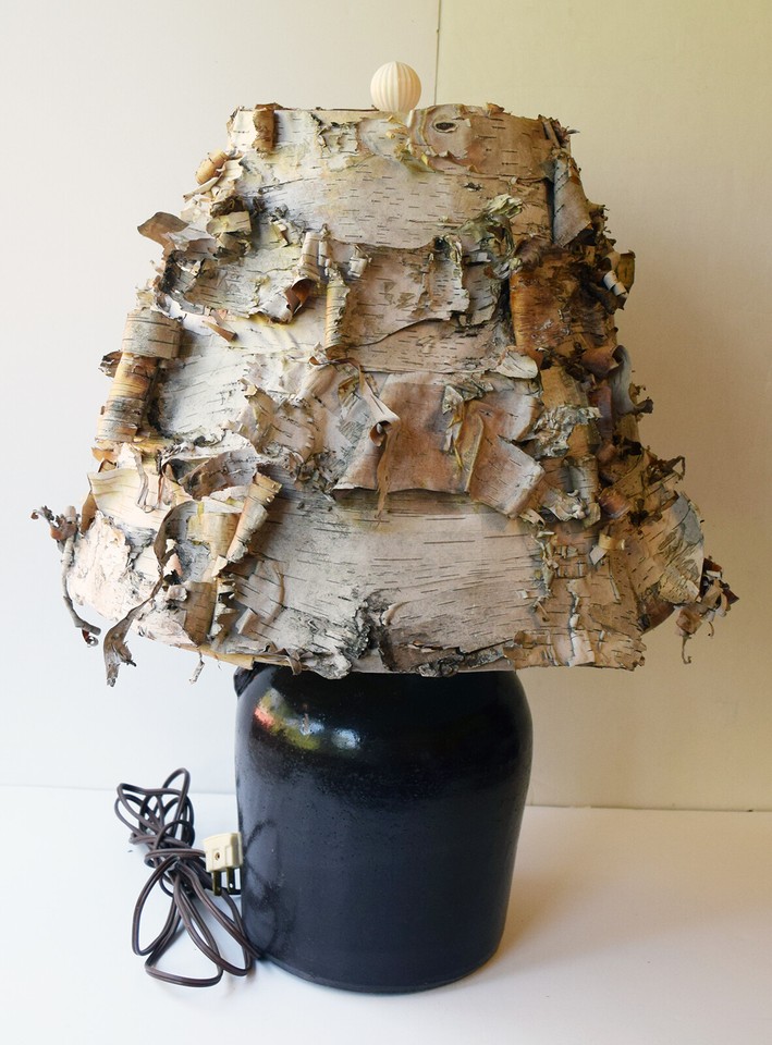 Rustic Birch Bark Lamp; Birch Bark Shade with Ceramic Jug Base | eBay