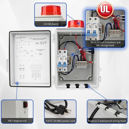Septic Control Panel with Septic Alarm, Pump Circuit Breaker, 14 AWG ...