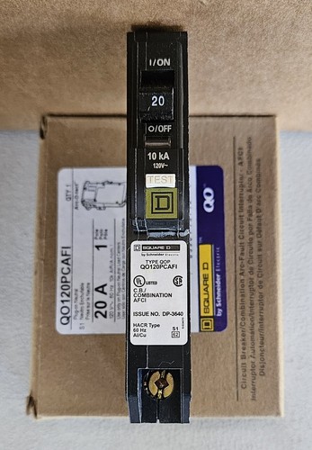 New Square D QO120PCAFI 20 Amp 1-Pole 120V Circuit Breaker AFCI Plug-on ...