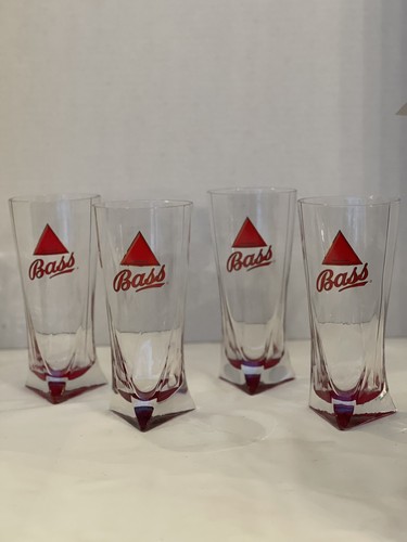 Bass Ale Pint Beer Glass Red Triangle Bottom Heavy 7 1/8" Tall -Set Of ...