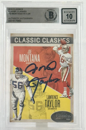 2016 Classics Clashes #19 Joe Montana Lawrence Taylor Dual Signed BAS ...