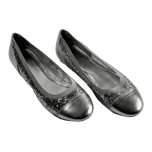 Lands’ End Girl’s US 7 Silver Sparkle Cameron Classic Captoe Ballet ...