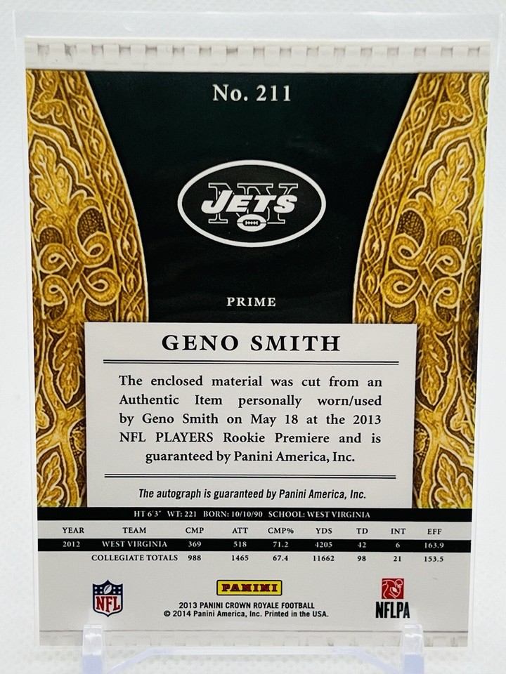 2013 Crown Royale GENO SMITH Rookie Used Patch Autograph Auto RC #261/ ...