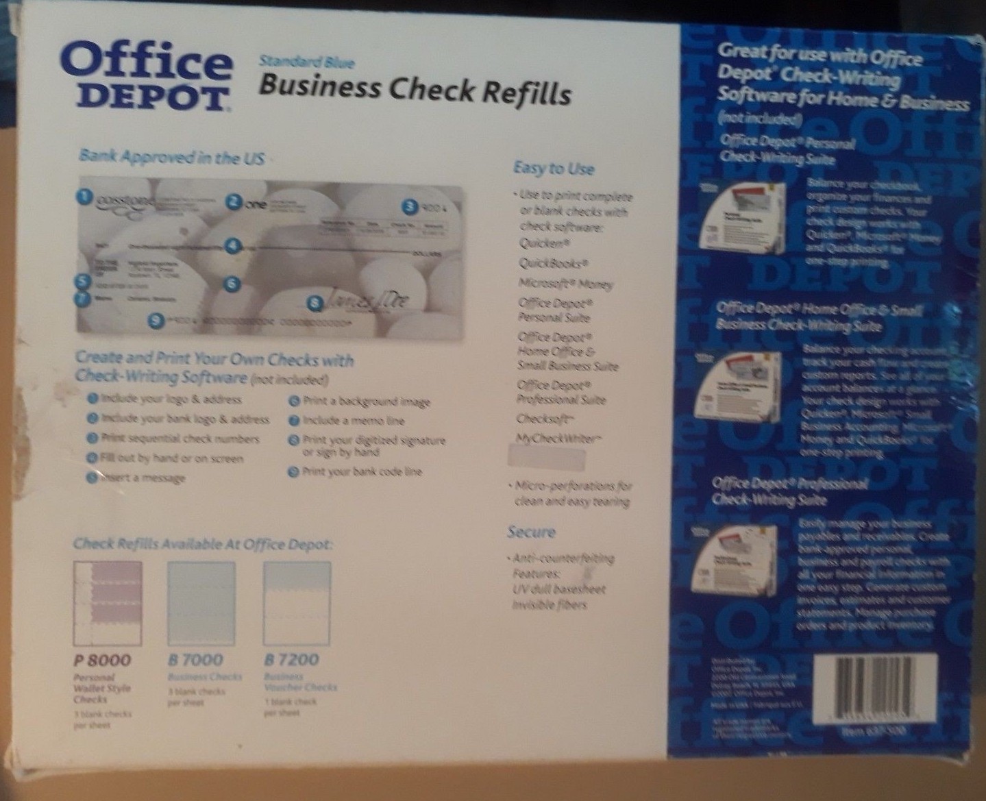 Office Depot Brand Standard Blue Business Check Refills, Box Of (291*3 ...