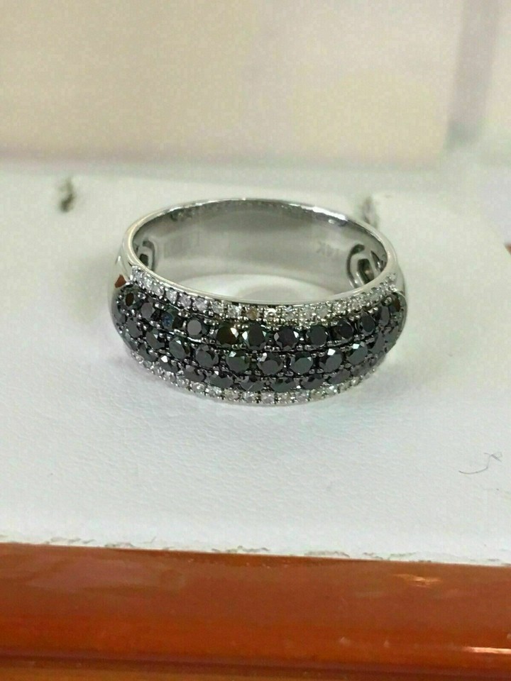 2Ct Round Cut Lab Created Black Diamond Women's Band Ring 14K White ...