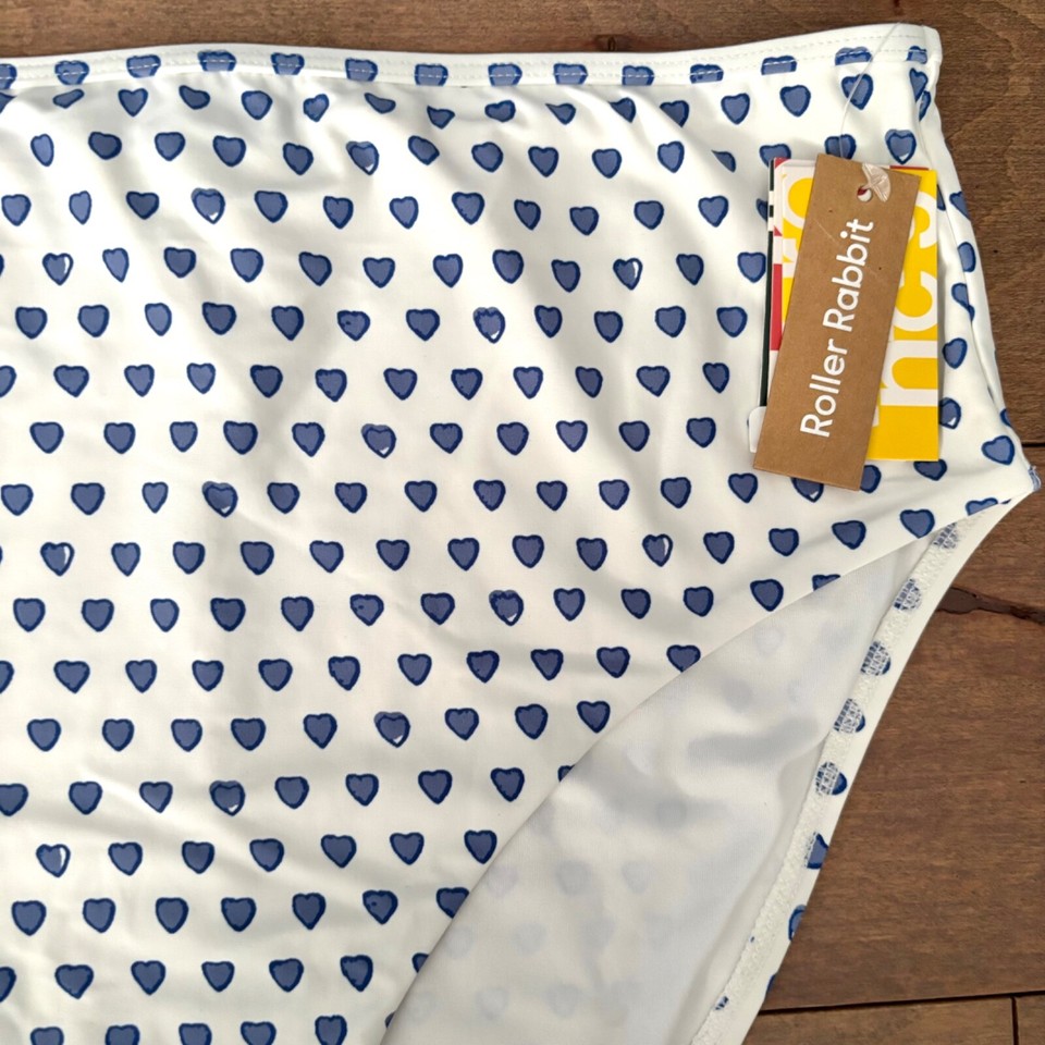 Roller Rabbit Nwt White w/ Blue Heart Print High Waist Swim Bikini ...