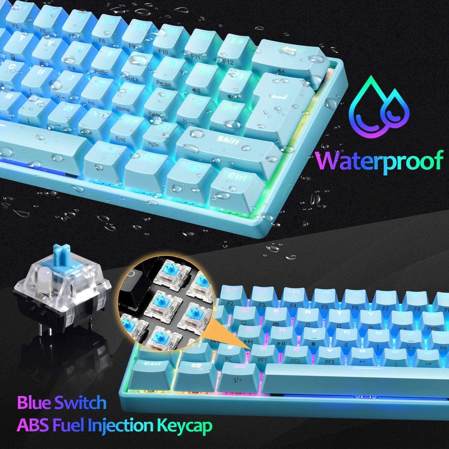 60% Wired Gaming Keyboard, RGB Backlit Ultra-Compact Mechanical Blue ...