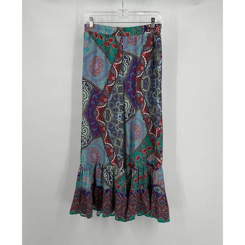 Umgee Womens Pants Size M Patchwork Wide Legs Ruffle Hem Boho Festival ...