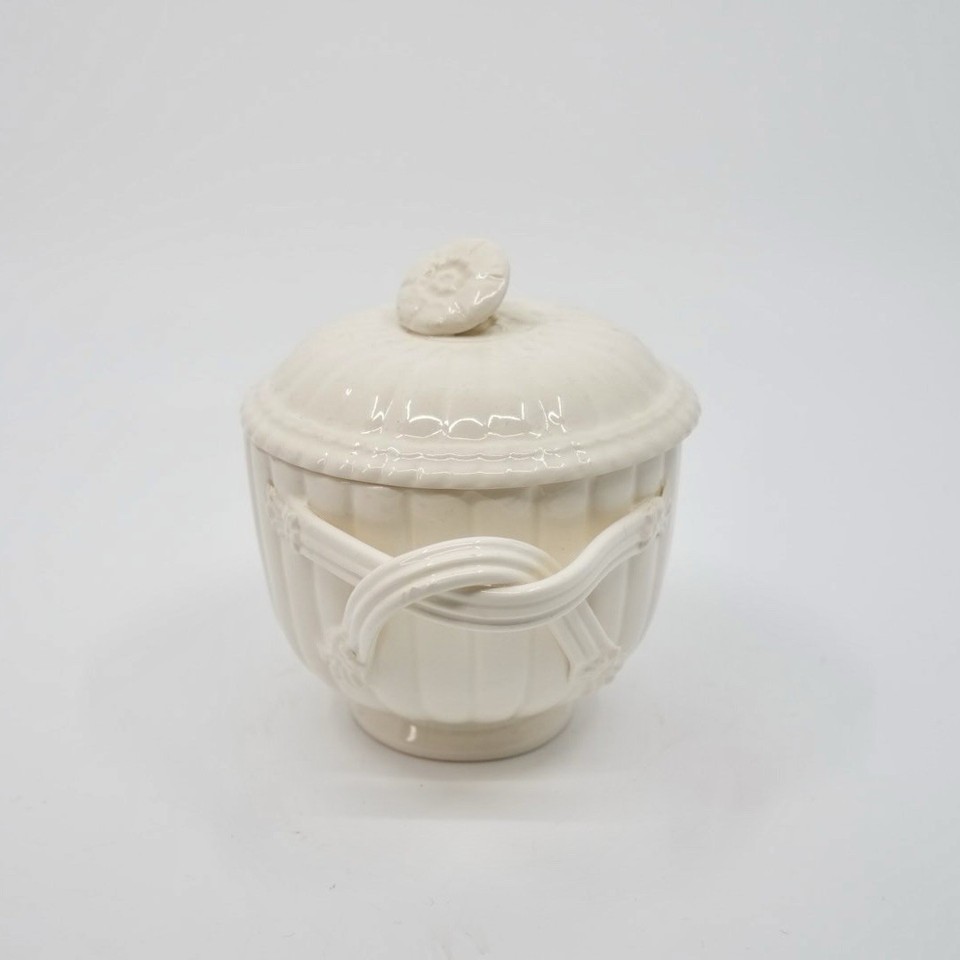English Leedsware Classical Creamware Lidded Pot Twin Handles Fluted ...
