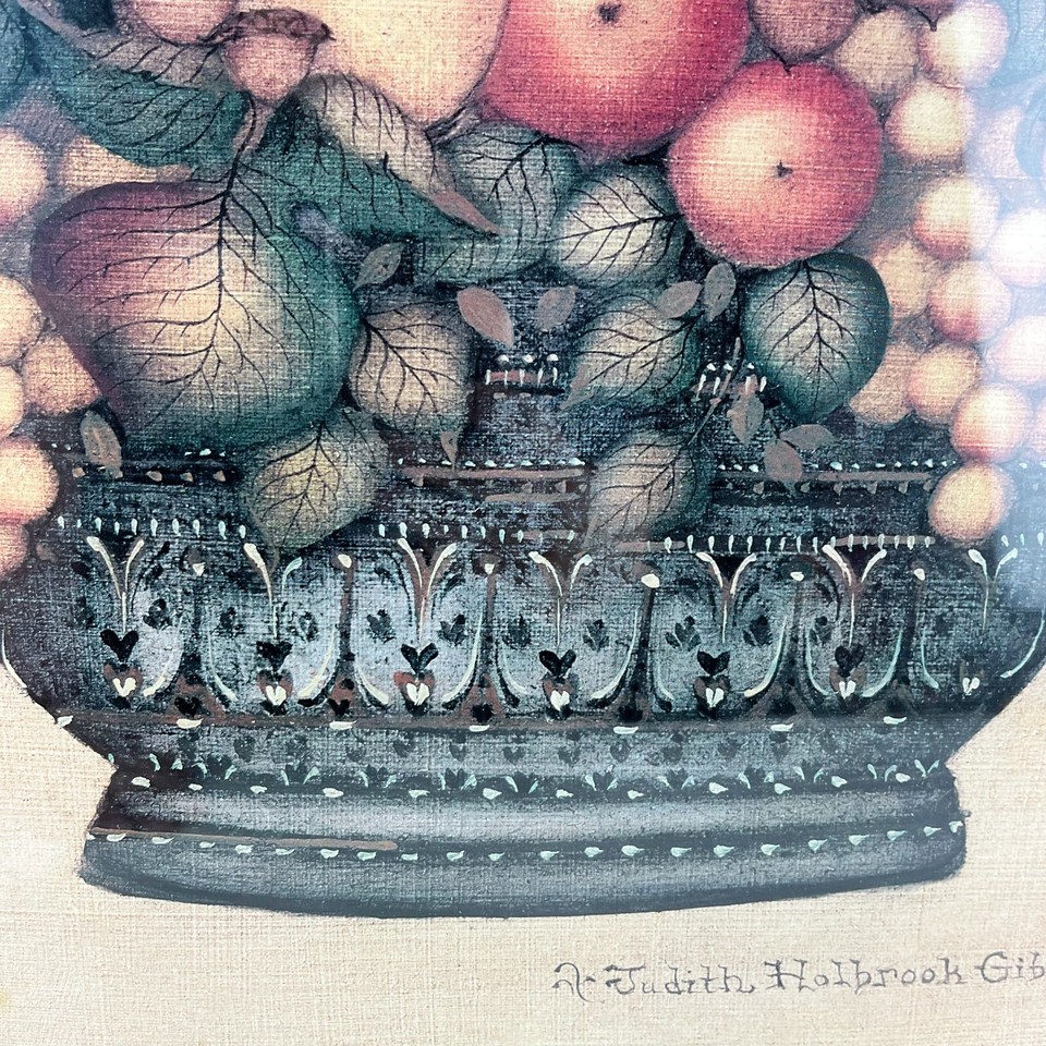 Judith Holbrook Gibson Art Print Floral Fruit Bowl Basket Folk Art ...