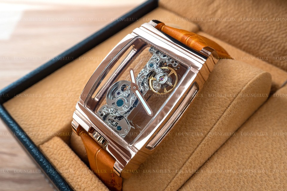 Mens Rose Gold Bridge Manual Mechanical Watch - Orange Leather ...