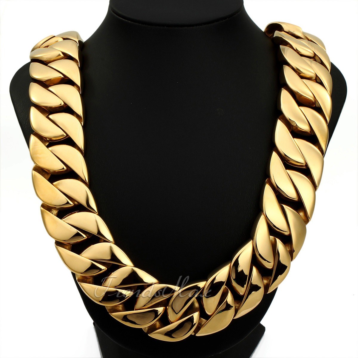 31mm Gold Chain Necklace Men 316L Stainless Steel Curb Cuban Link HEAVY ...
