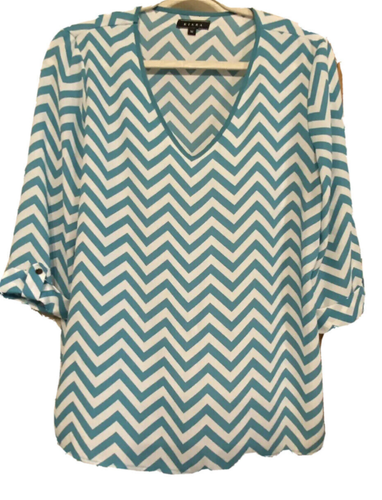 Kiara Chevron Print Top Sz M Blue White V Neck Womens | eBay
