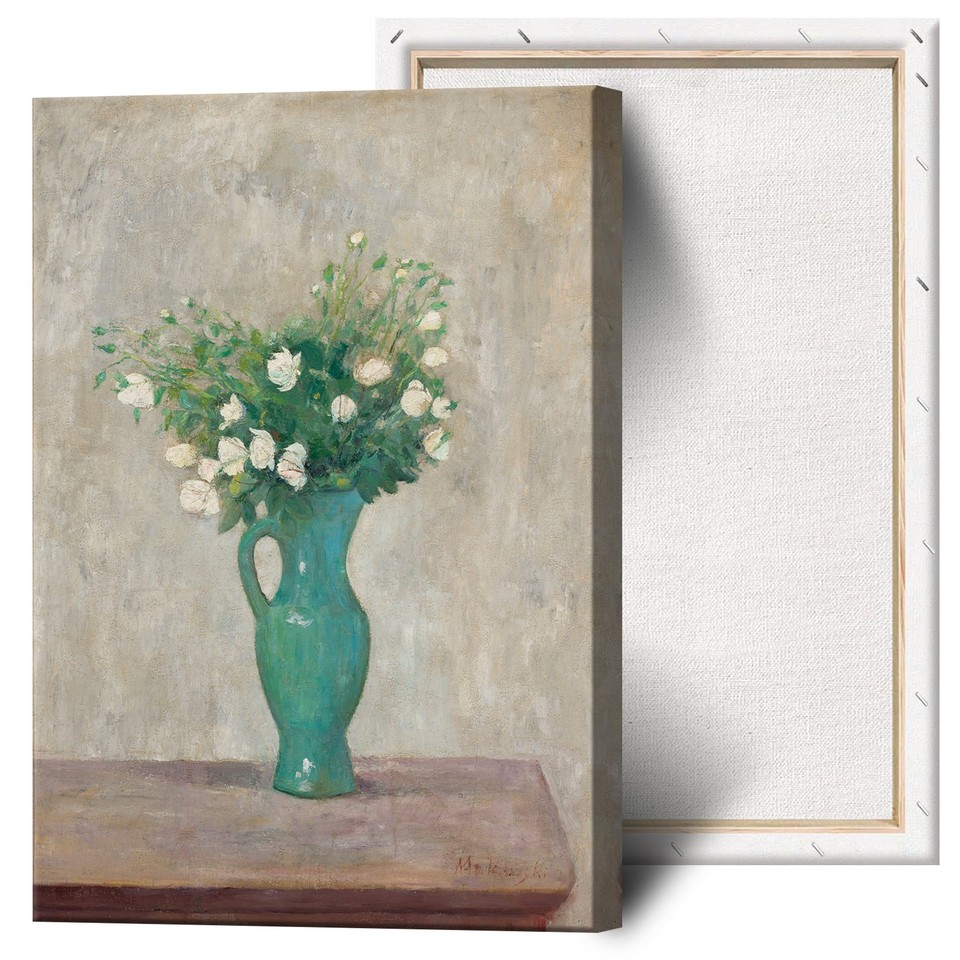 Canvas Print Oil Paintings Reproduction white roses in green vase | eBay