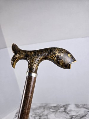 Wooden Vintage Style Carved Fish Trout Handle Walking Stick Cain (31 ...