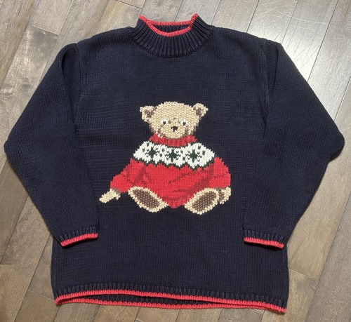 Vintage The Eagle's Eye Hand Knit Teddy Bear Novelty Sweater Size ...