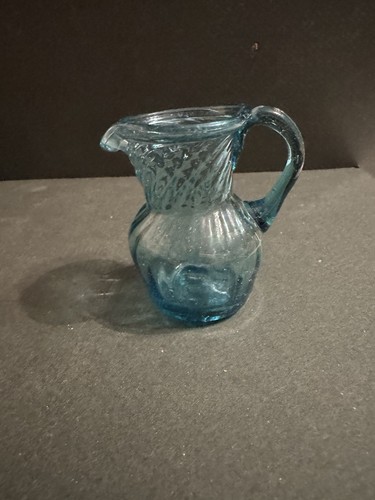 Small Hand Blown Turquoise Blue Pitcher With Twisting Swirl And Applied ...