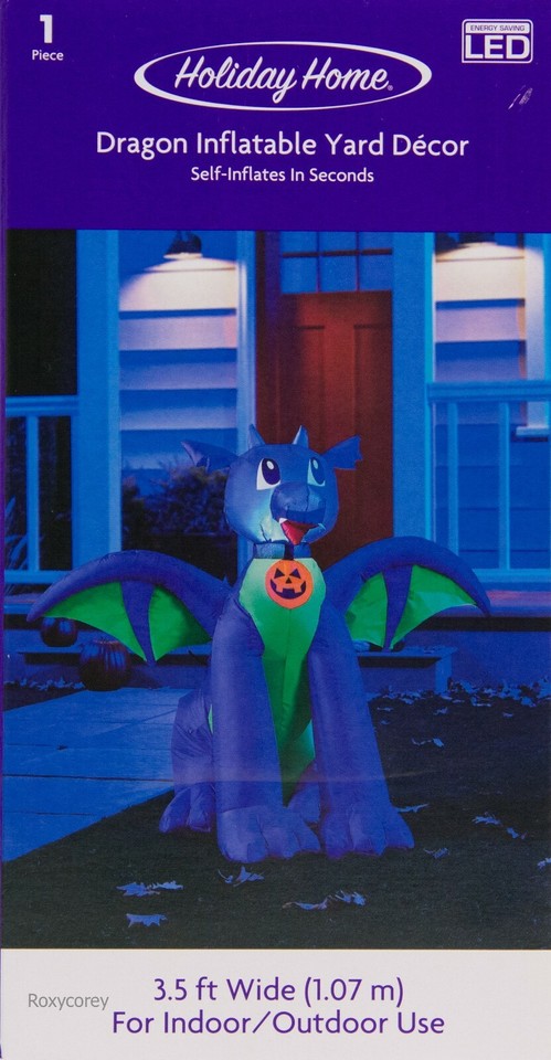 Gemmy Halloween 3.5 ft LED Green & Purple Dragon Yard Airblown ...