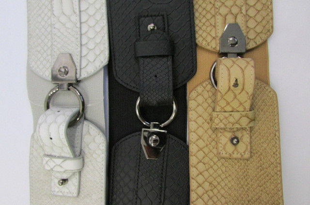 Women Black White Beige Elastic Fashion Belt Snake Skin Wide Faux ...