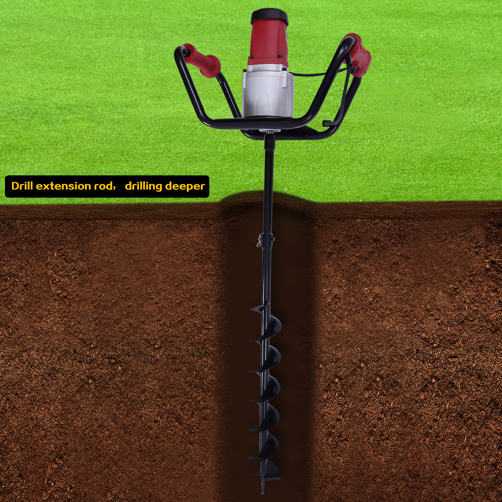 1500W Electric Post Hole Digger Machine Garden Adjustable Auger ...