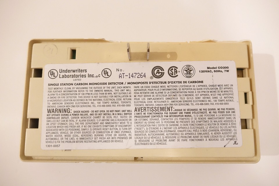 Vintage American Sensors Single Station Carbon Monoxide Detector Model ...