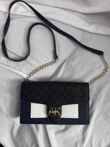 ANNE KLEIN AK NAVY BLUE / WHITE WALLET ON A CHAIN CROSSBODY SLING BAG ...