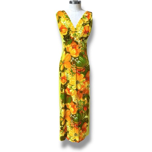 Vtg 60s Hawaiian Togs Maxi Dress Womens XS S Floral Tiki Train ...