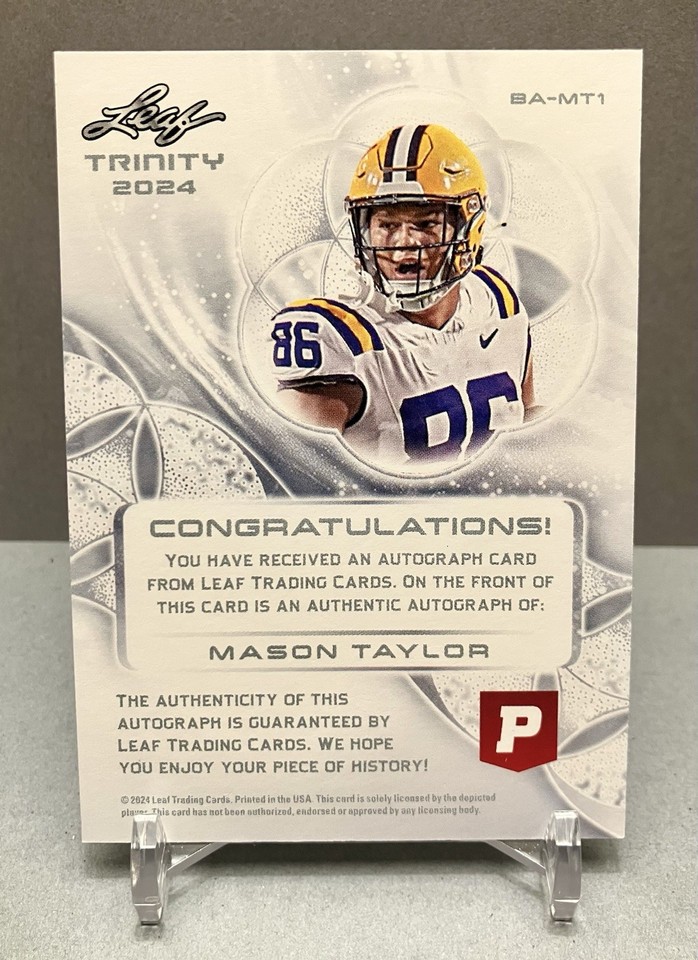 2024 MASON TAYLOR Leaf Trinity Pristine Auction Autograph Card# BA-MT1 ...