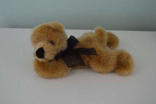 Progressive Plush Teddy Bear Stuffed Animal Toy Brown Black Bow Lying ...