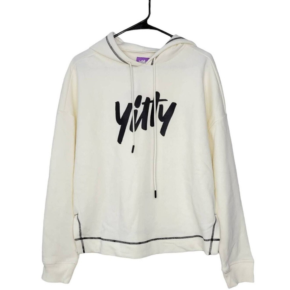 Fabletics Yitty Major Label Cream Contrast Stitch Fleece Hoodie Women ...