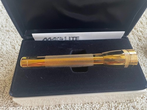 Vintage US Made Mini Maglite 24KT Gold Plated HEAVY Use 2x AA Batteries ...
