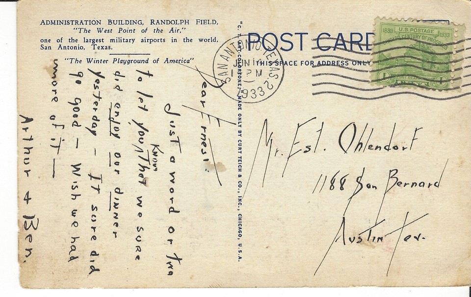 POSTCARD ADMINISTRATION BUILDING RANDOLPH FIELD SAN ANTONIO TEXAS | eBay