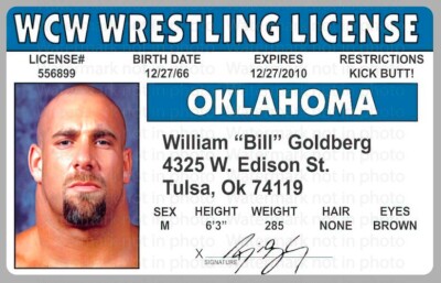 Bill Goldberg Wrestler Wrestling License Card Novelty ID | eBay