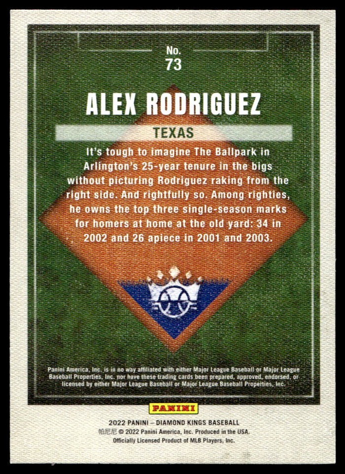 2022 Panini Diamond Kings 73 Alex Rodriguez Texas Rangers Baseball Card ...