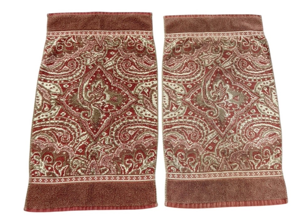 4 Lot Vintage Hand Towels Paisley Rust Burnt Orange Fall Neutral Colors ...
