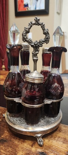 Vintage Victorian Bohemian Cruet set, 5-piece Ruby Red Clear Cut | eBay