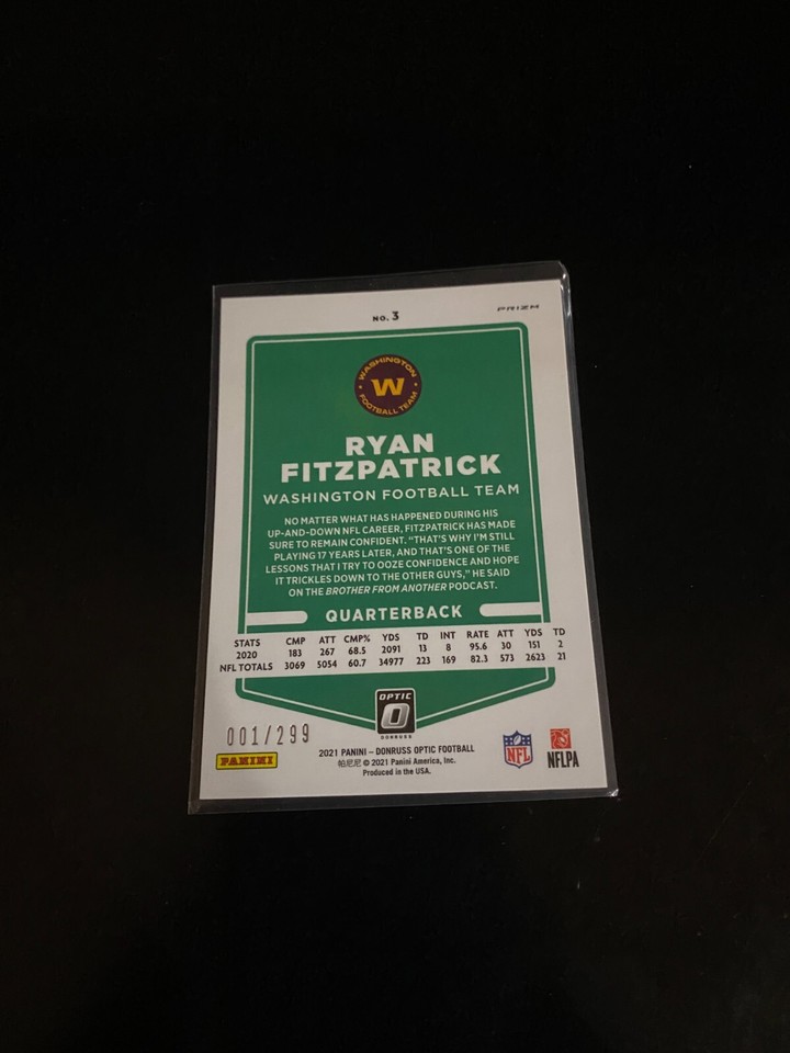 Ryan Fitzpatrick 2021 Donruss Optic Silver Wave Prizm /299 Commanders 3 ...