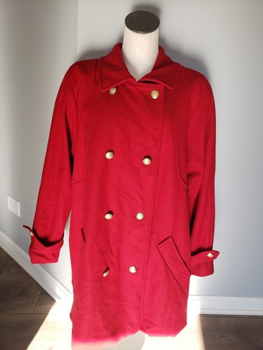 Vtg. Komitor Womens Coat Wool Blend Long RED Button Front Pockets Sz ...