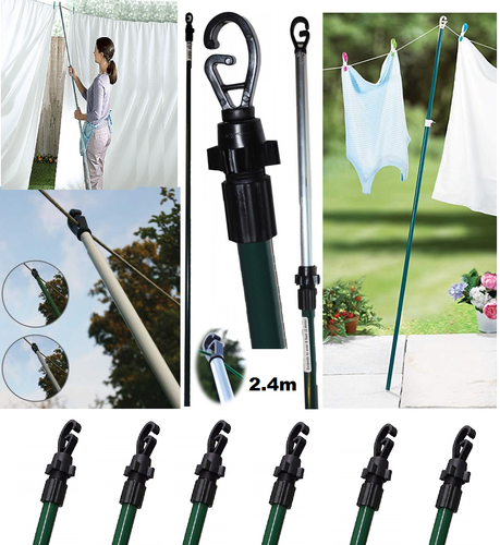 Heavy Duty Telescopic Washing Line Extending Clothes Line Prop Pole ...