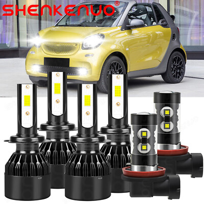 For Smart Fortwo 2008-2015 6x LED Headlight High Low Beam+Fog Light ...