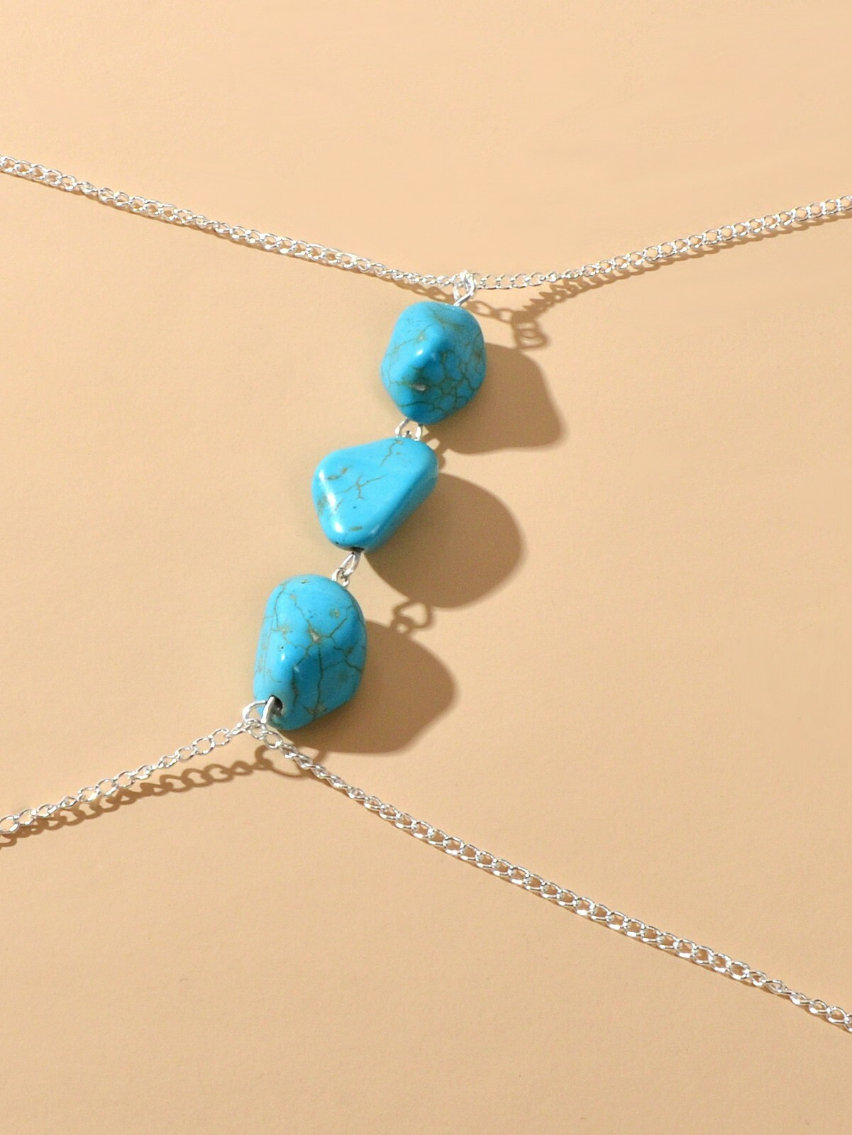 Bikini Beach Silver Chain Turquoise Body Chain Layered Chest Belly Body ...