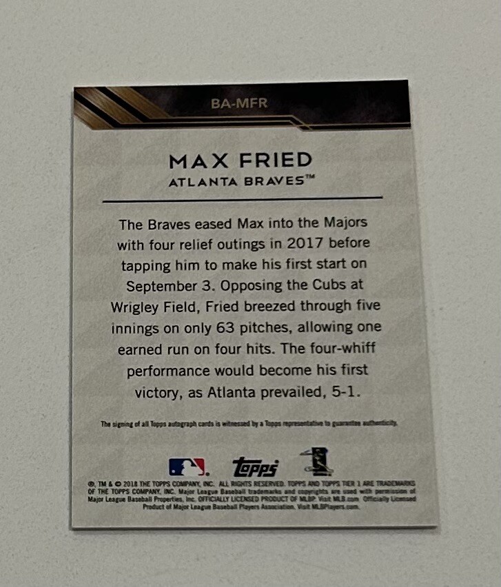 Max Fried Atlanta Braves Topps Tier One Signed Rookie Card! # 24/ 275! | eBay