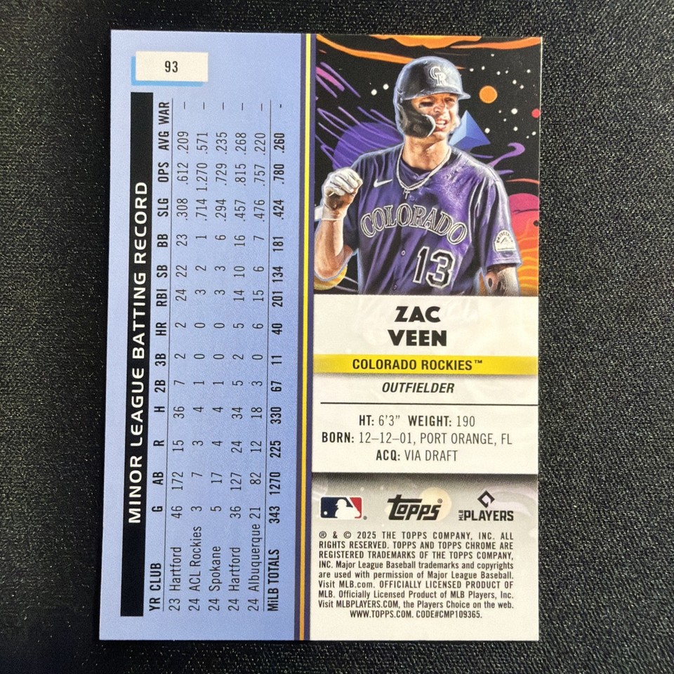 2025 Topps Cosmic Chrome Zac Veen RC Nucleus Refractor Rookie #93 ...
